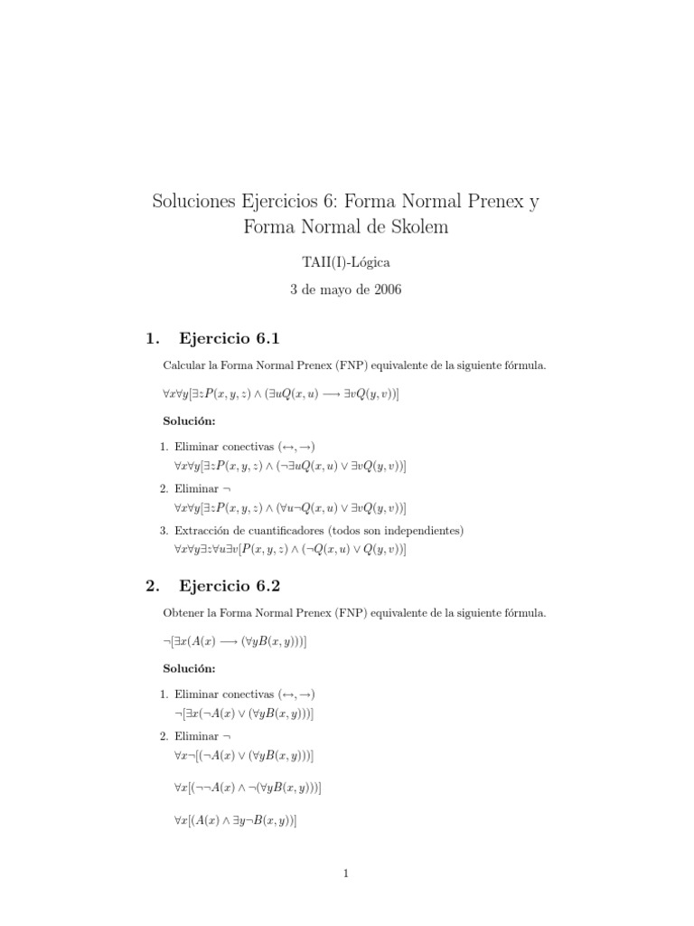 Forma Normal Prenex y Forma Normal de Skolem | PDF | Métodos y ...