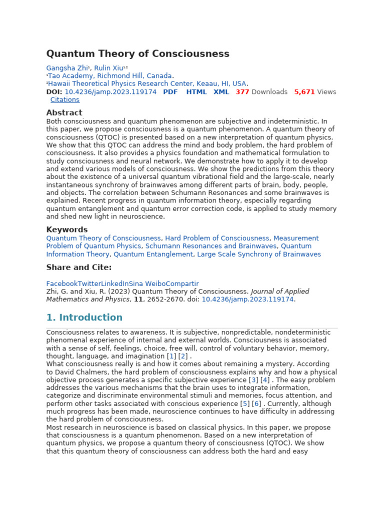 Quantum Theory of Consciousness | PDF | Quantum Mechanics | Physics