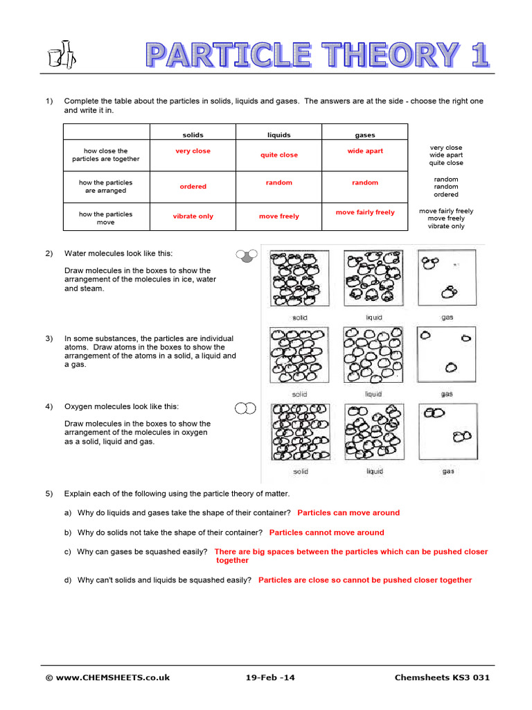 Chemsheets - Drawing Particle Models Answers | PDF | Gases | Liquids
