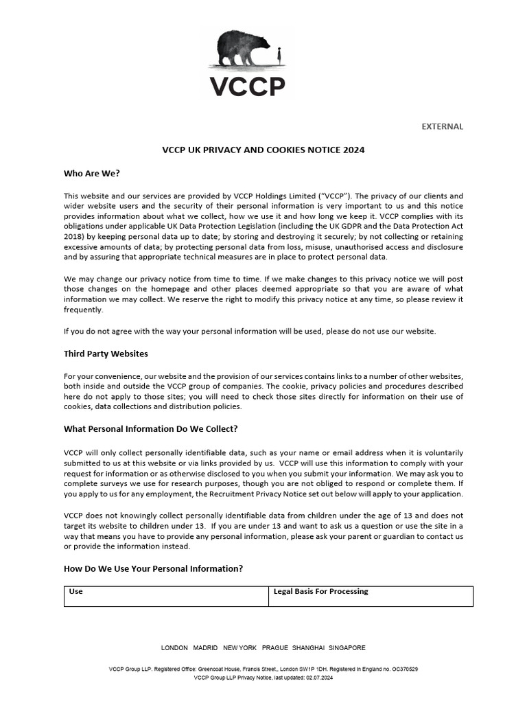 VCCP Group LLP Privacy Notice 2024 | PDF | Http Cookie | Computer File
