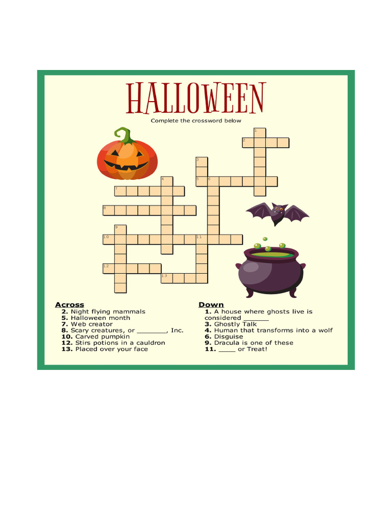 Free Printable Halloween Crossword Puzzle - 219170.jpg | PDF