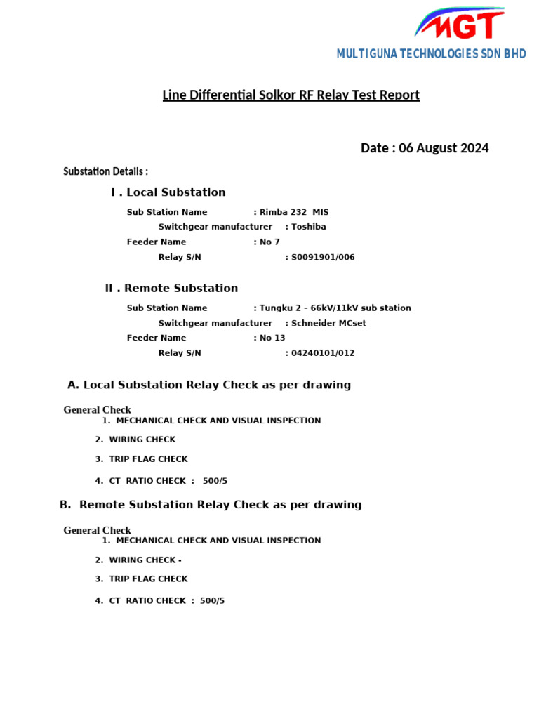 Relay Test Report for Engineers | PDF | Electrical Substation | Electronics