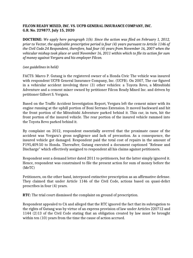 Filcon Ready Mixed, Inc. vs. Ucpb General Insurance Company, Inc. | PDF ...