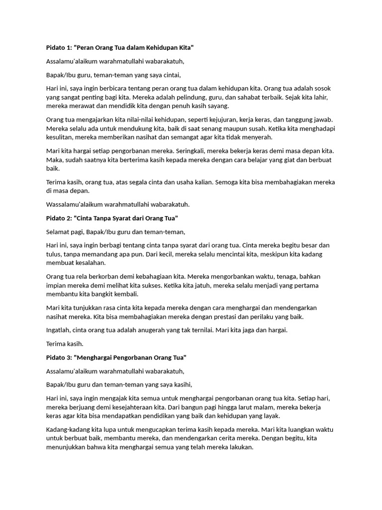 Teks Pidato Tema Orang Tua | PDF