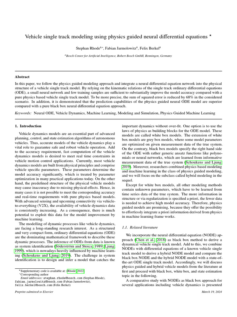 Vehicle Single Track Model Using Physics Guided Neural Differential Equations | PDF | Ordinary ...