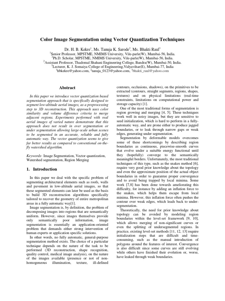 Color Image Segmentation Using Vector Quantization Techniques Pdf Image Segmentation