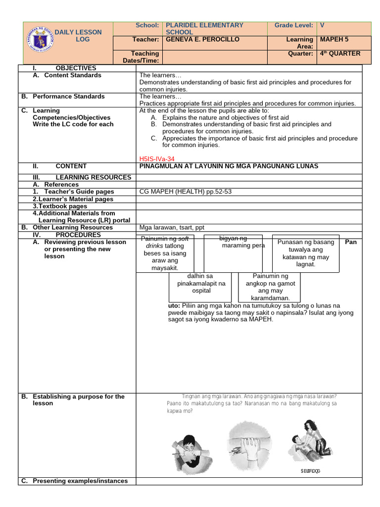 Mapeh 5 q4 Lesson Plan | PDF