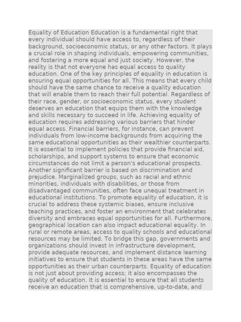 Ensuring Equality in Education Access | PDF | Equal Opportunity ...