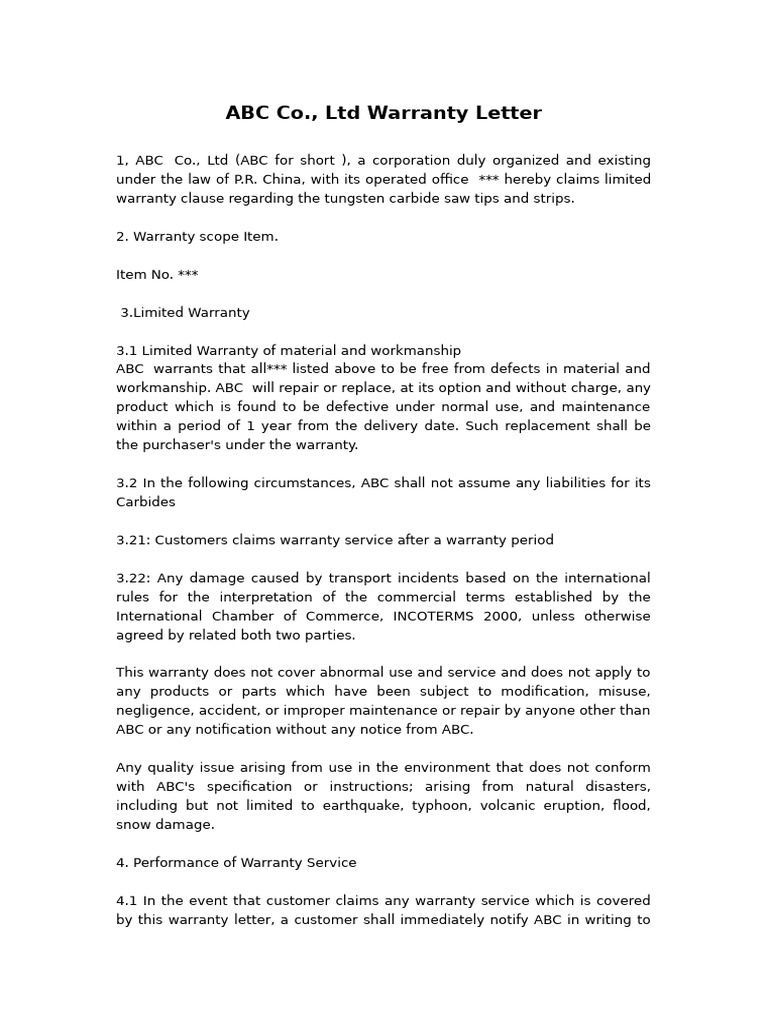 ABC Co., LTD Warranty Letter | PDF | Damages | Civil Law (Legal System)