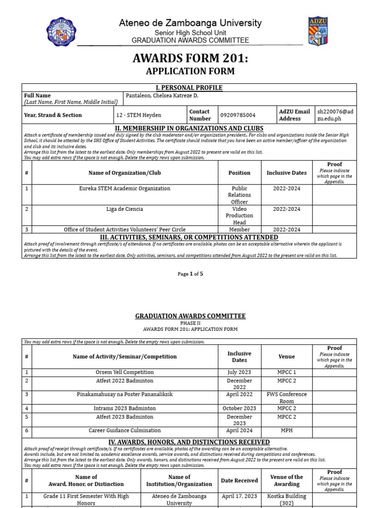 GAC 23 24 Phase II Awards Form 201 Application Form | PDF
