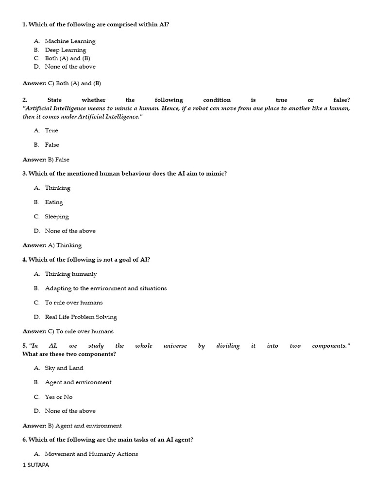 ai mcq | PDF | Artificial Intelligence | Intelligence (AI) & Semantics
