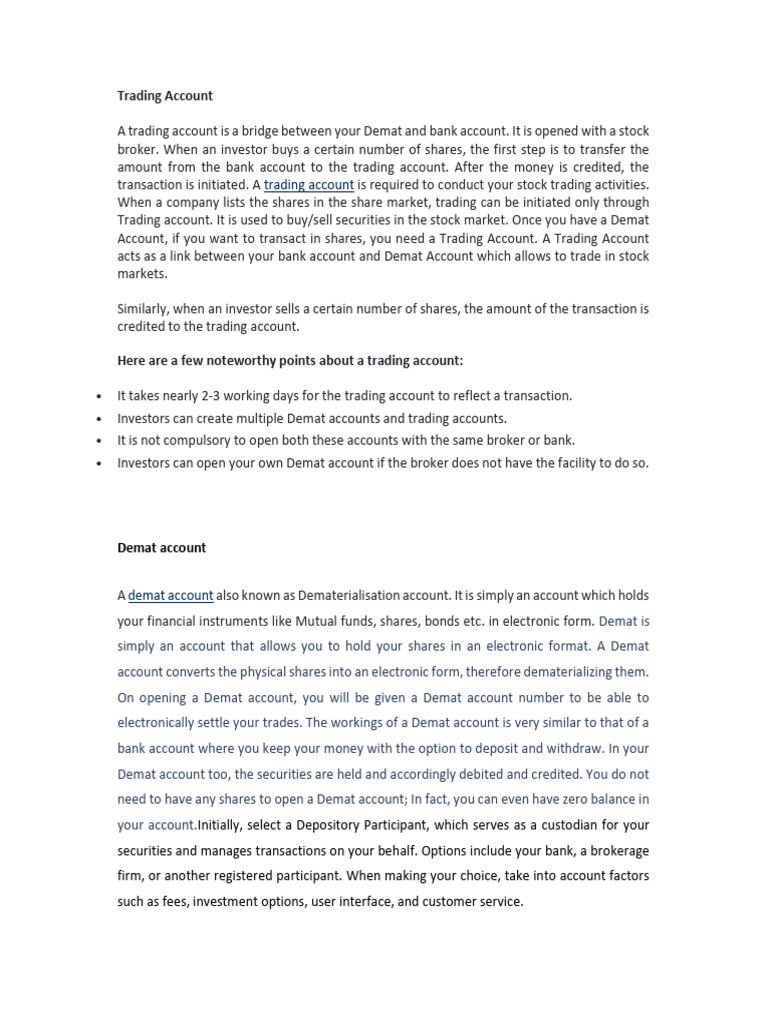 Guide to Trading & Demat Accounts | PDF | Securities (Finance) | Stocks