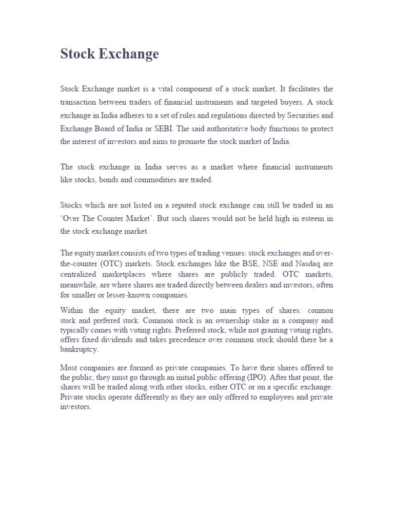 Handout Stock Exchange | PDF | Stocks | Stock Market