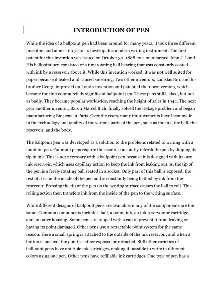 Introduction of Pen | PDF | Pen | Ink