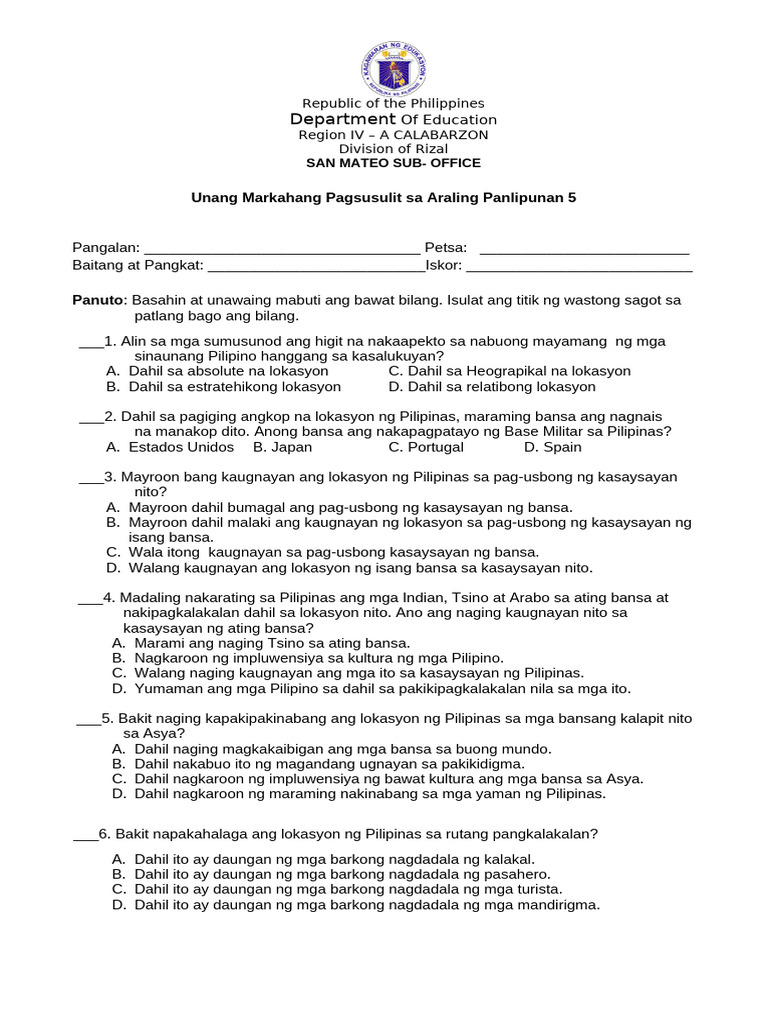 AP 5-1st Quarter-TP 2024-2025 | PDF