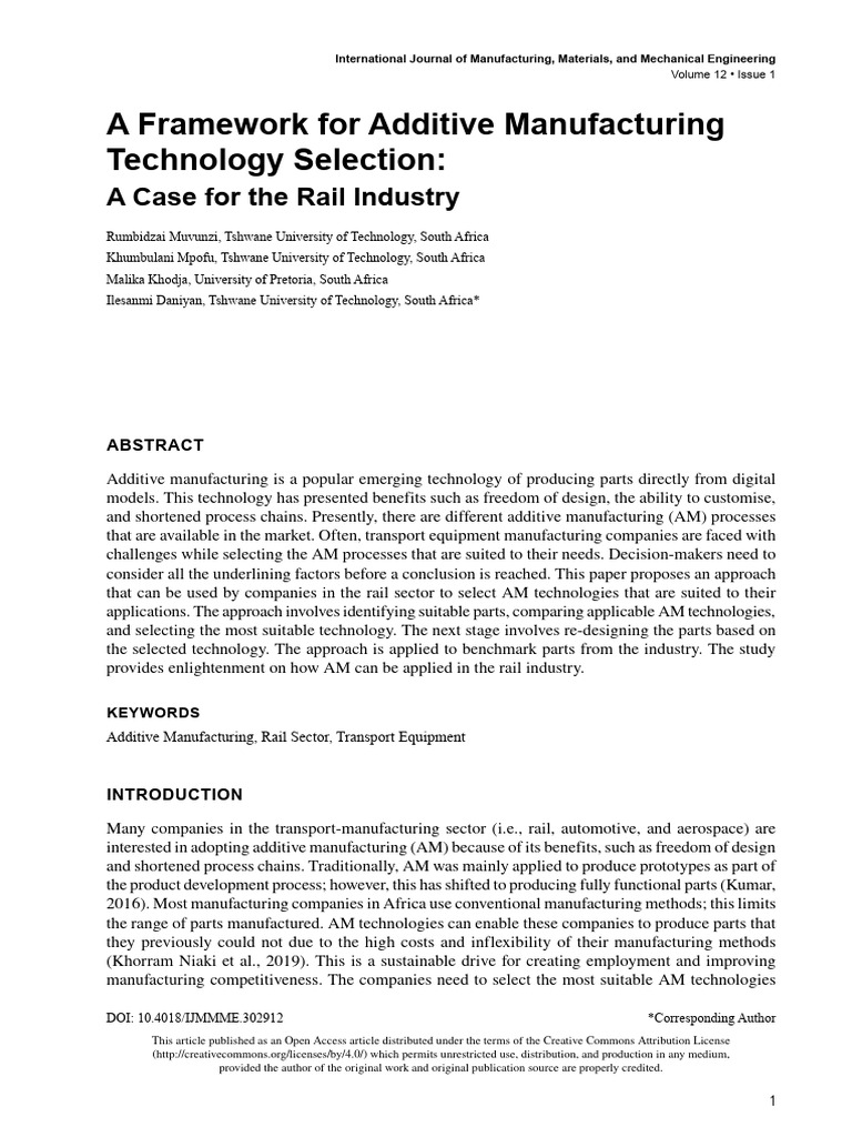 A Framework For Additive Manufacturing Technology | PDF | 3 D Printing ...