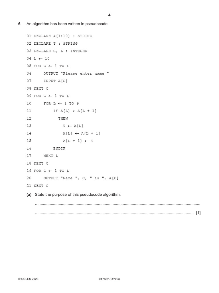 Pseudocode Algorithm for Name Sorting | PDF | Teaching Methods ...