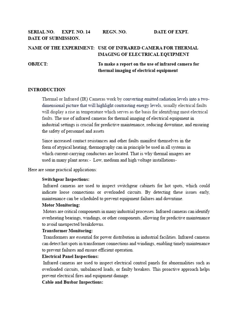 Use of Infrared Camera For Thermal Imaging of Electrical Equipment ...