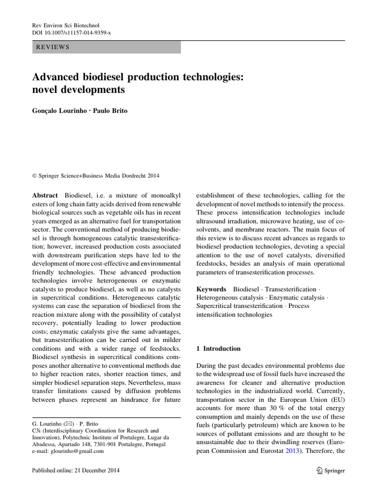 Advanced Biodiesel Production Tech | PDF | Catalysis | Biodiesel