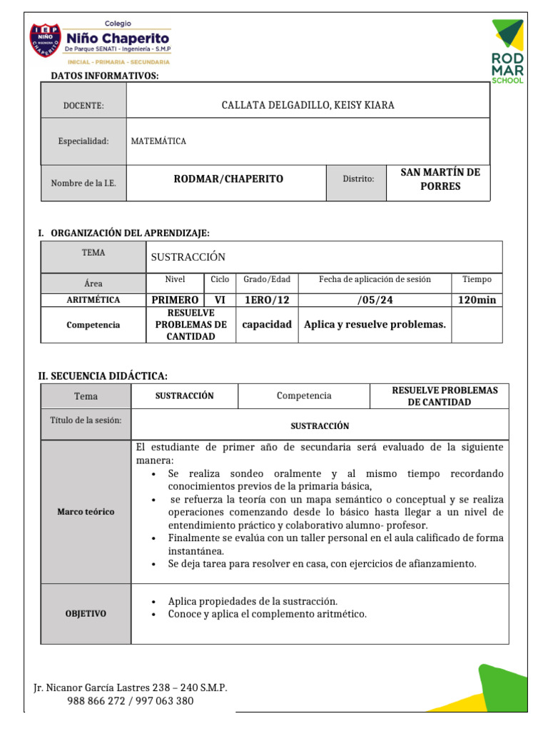Tema 11-Formato de Actividades-Arit 1ro | PDF | Maestros | Salón de clases
