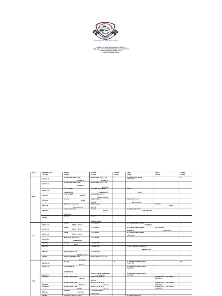Building Technology Timetable | PDF
