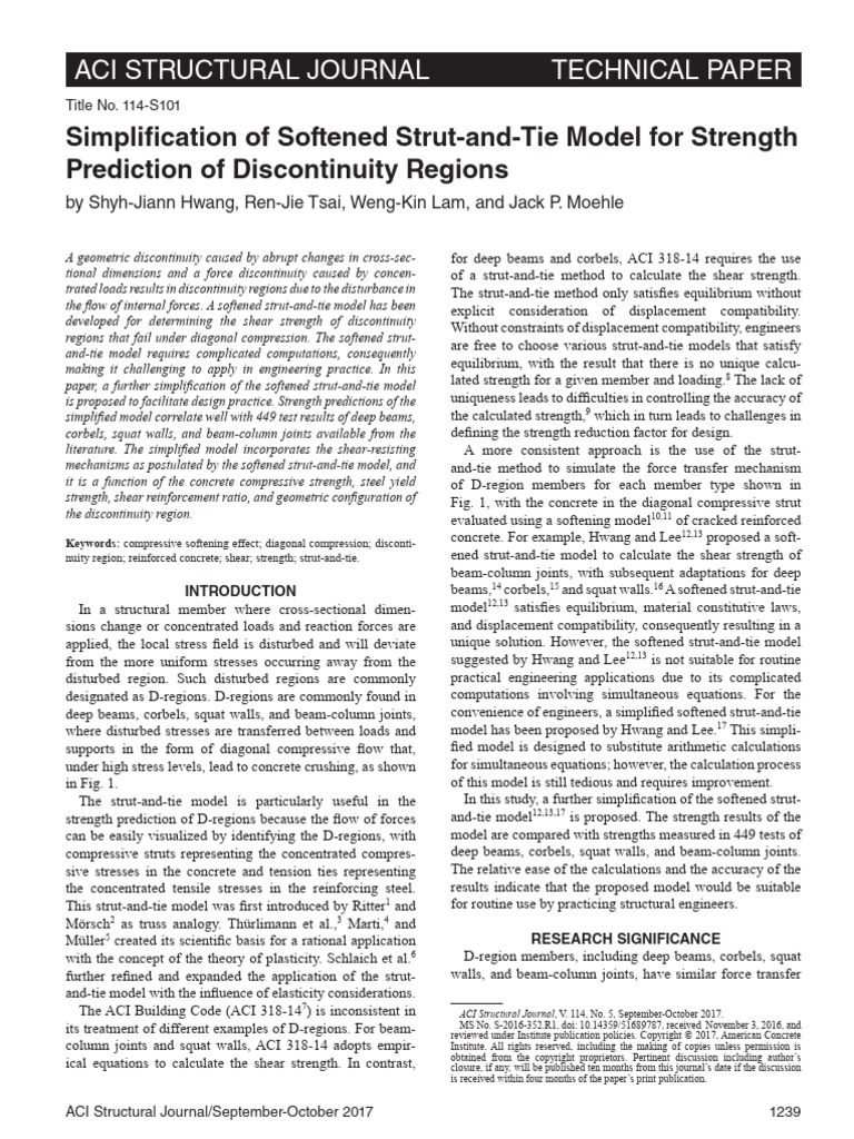 Simplification of Softened Strut-and-Tie Model For Strength Prediction ...