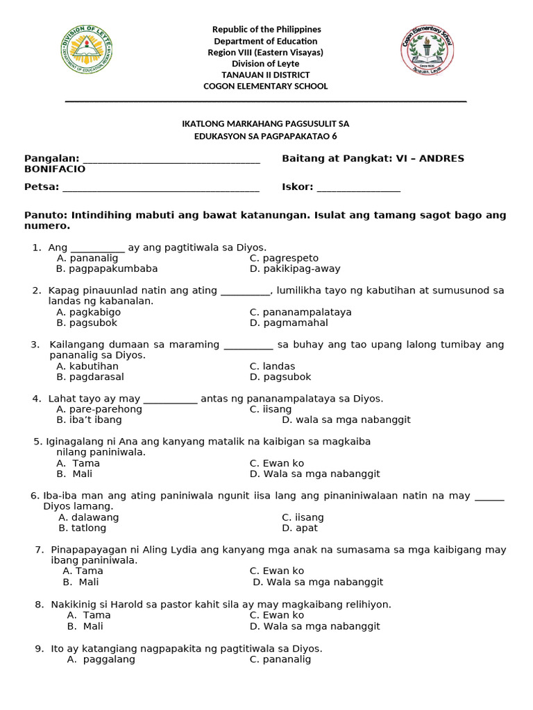 Republic of The Philippines Department of Education Region VIII ...