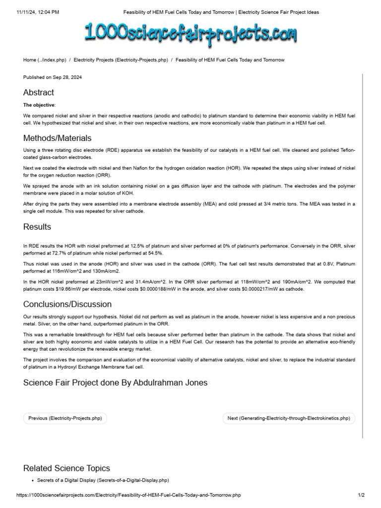 Feasibility of HEM Fuel Cells Today and Tomorrow - Electricity Science ...