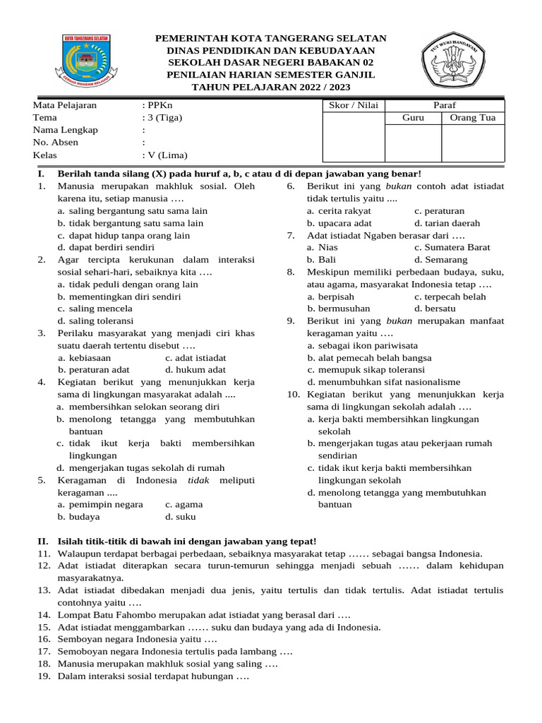PH PPKN T 3 Kelas V Semester 1 | PDF
