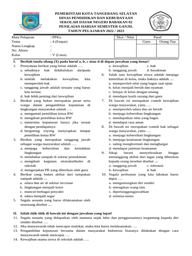 PH PPKN T 4 Kelas V Semester 1 | PDF