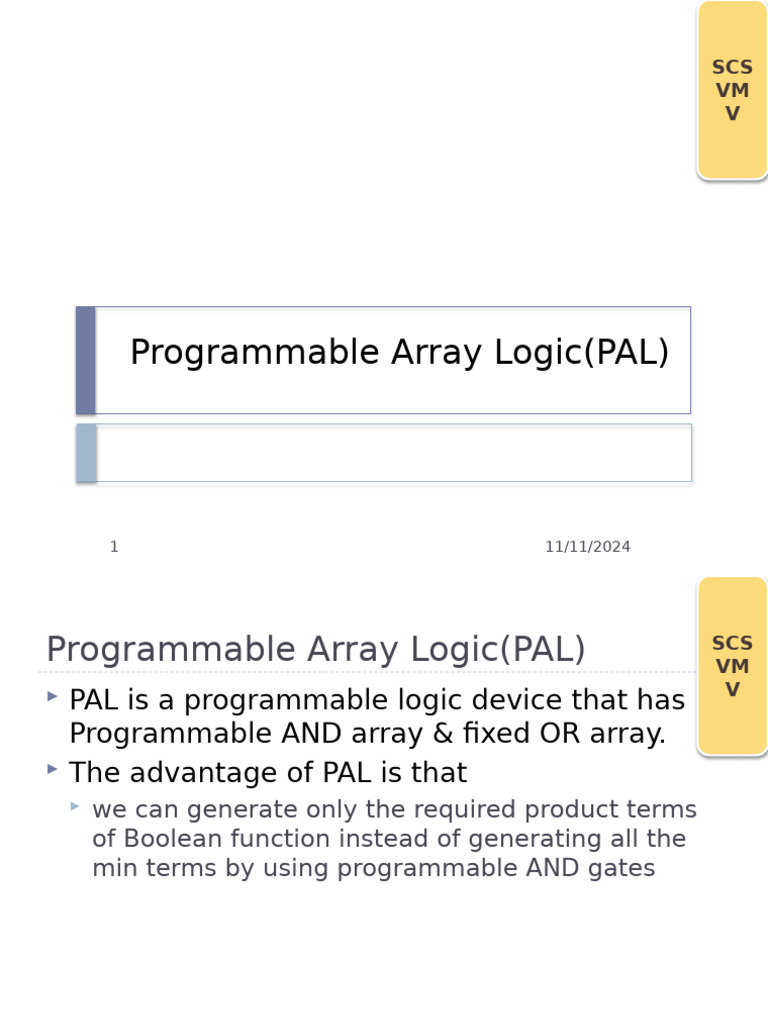 Programmable Array Logic (PAL), PLA | PDF | Logic Gate | Electrical Circuits
