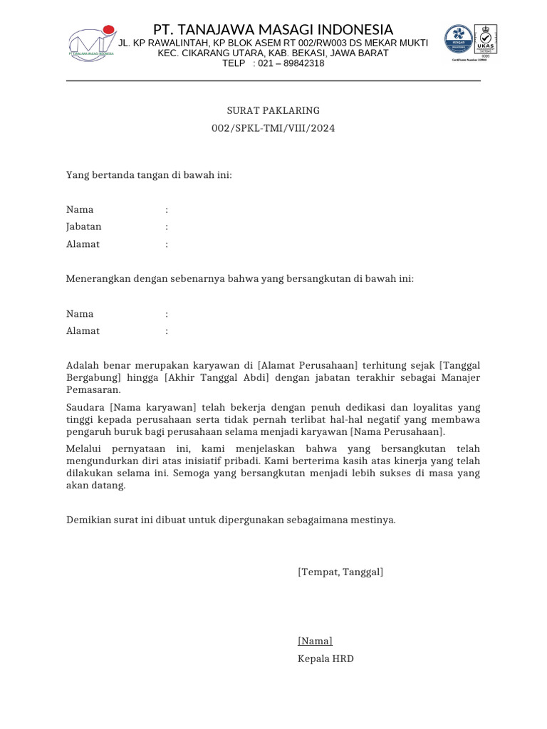 Contoh Surat Paklaring | PDF