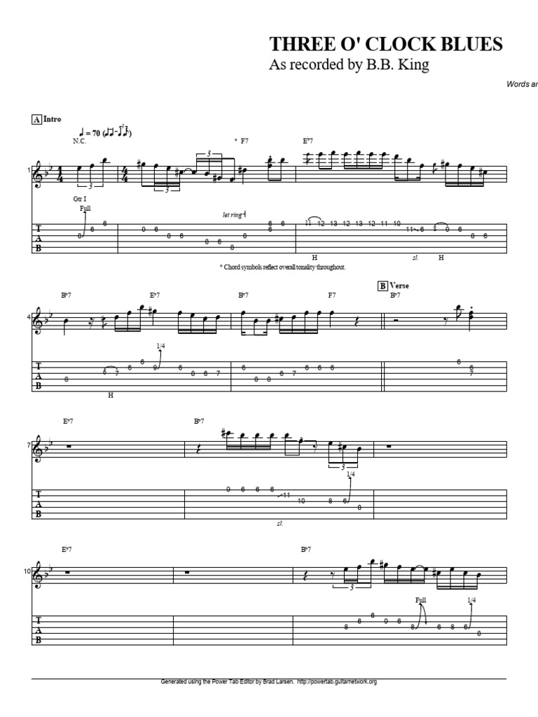 Three OClock Blues by BB King | PDF | Music Theory | Elements Of Music