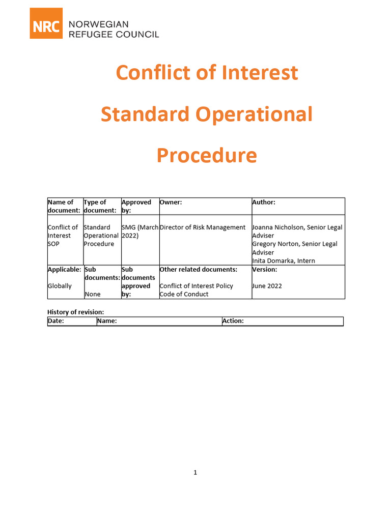 Conflict of Interest SOP | PDF | Conflict Of Interest | Family