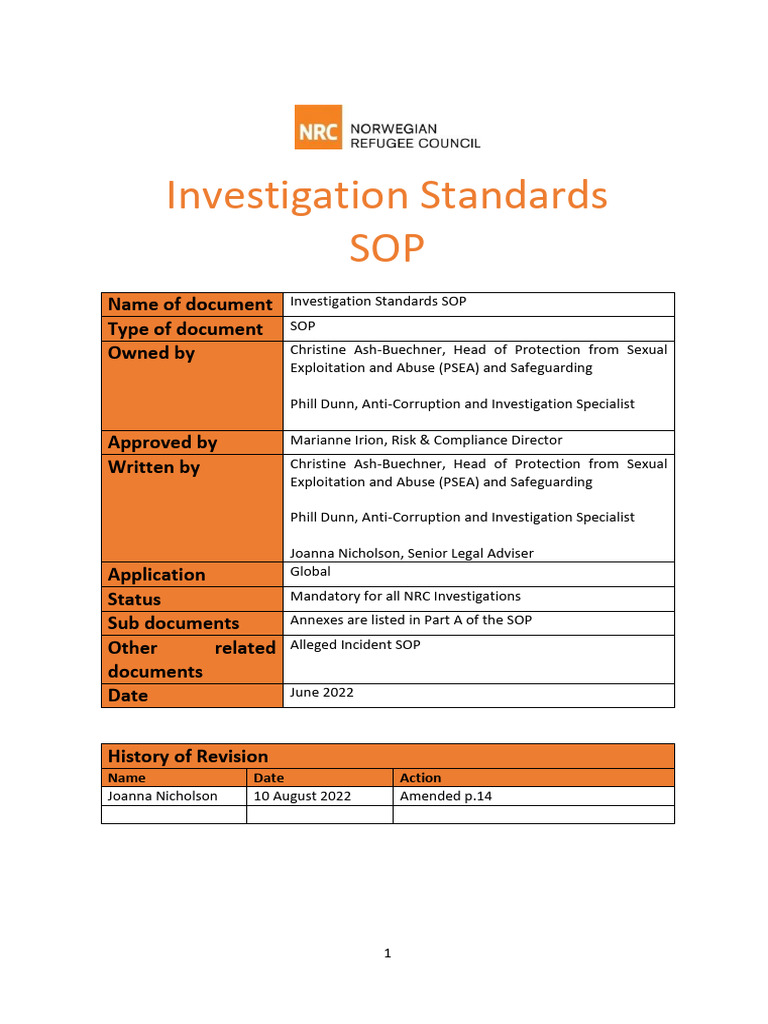 Investigation Standards SOP Overview | PDF | Burden Of Proof (Law ...