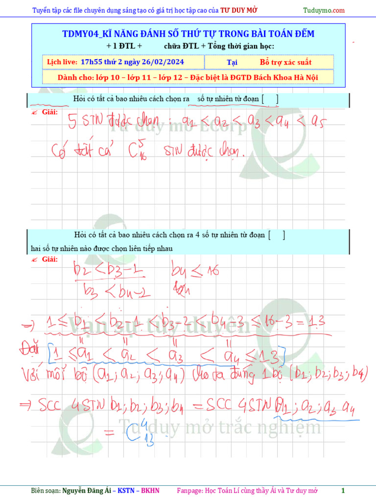BVT - TDMY04 - FCD - KĨ NĂNG ĐÁNH SỐ THỨ TỰ TRONG BÀI TOÁN ĐẾM | PDF