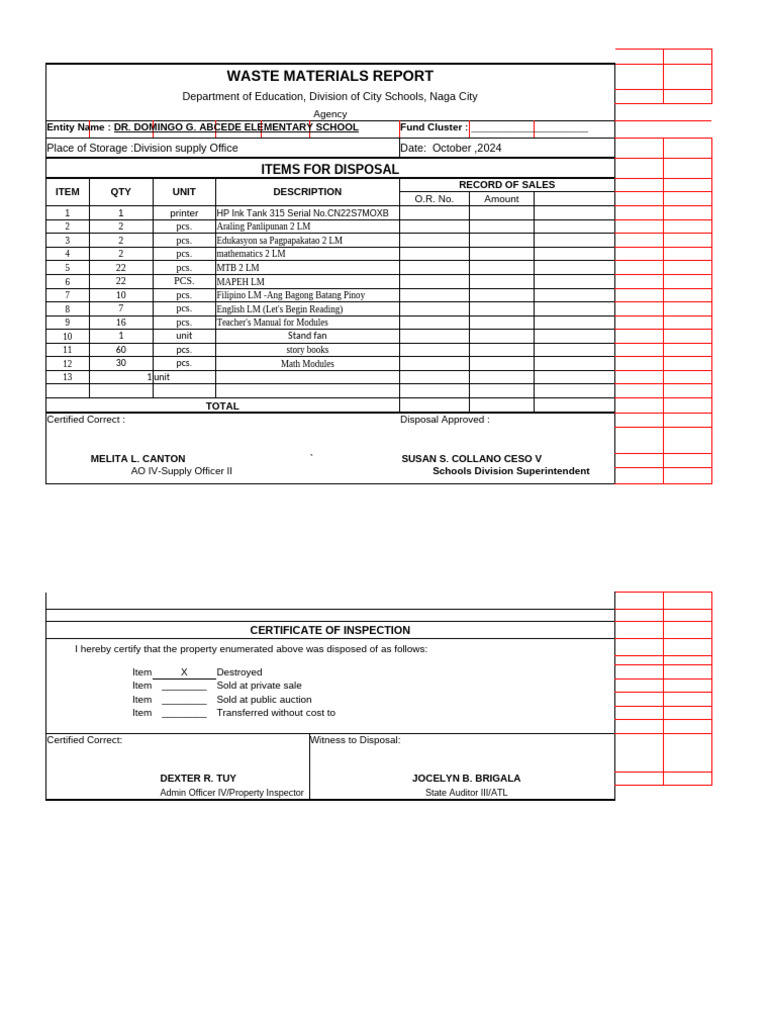 Waste-Material-Report-Typhoon-Kristine - Wilma A. Bermas | PDF