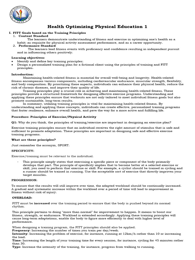 PEH1 Designing Fitness Program | PDF | Physical Fitness | Physical Exercise