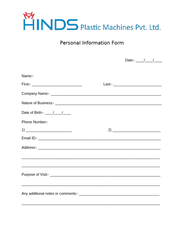 Personal Information Form Template | PDF