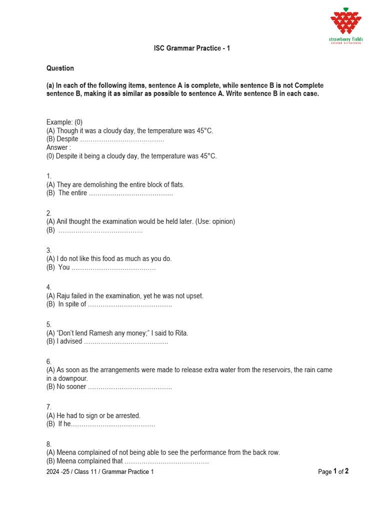 Grammar Practice 1 | PDF