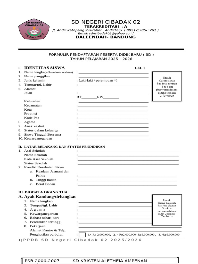 Formulir SD 2024 2025 | PDF