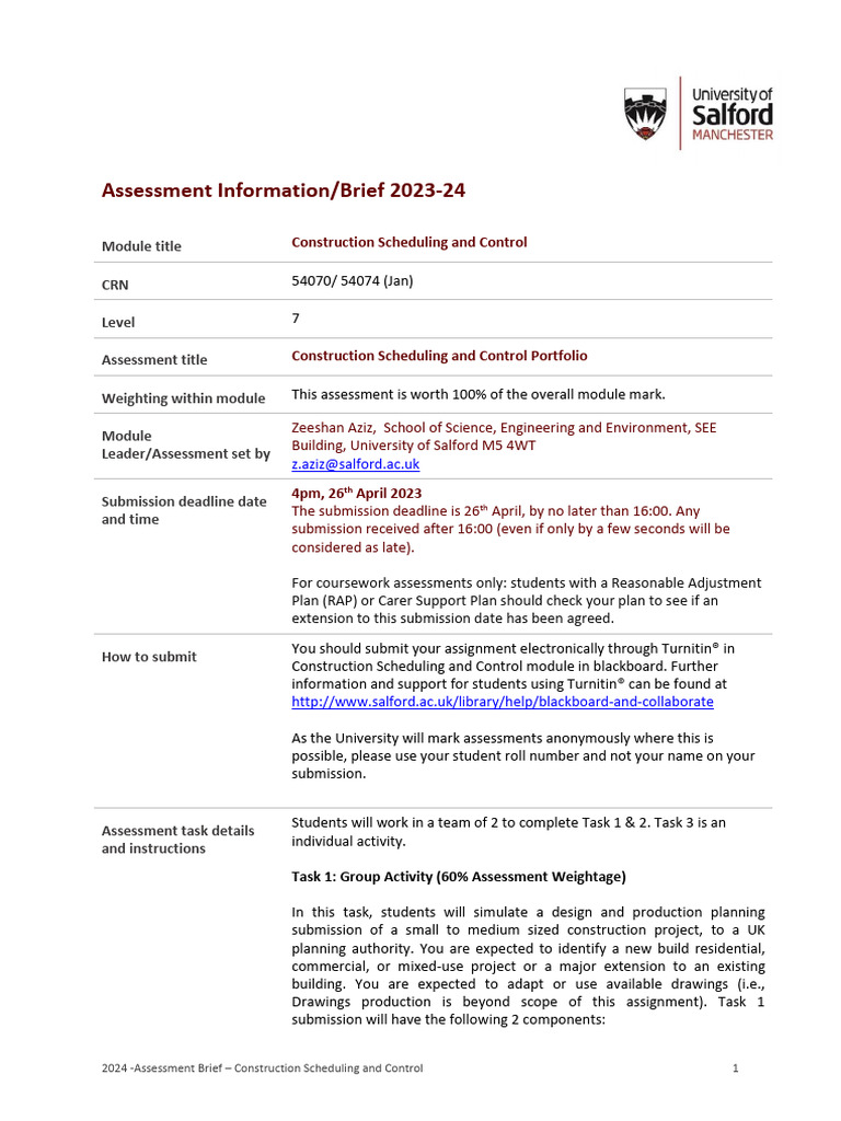 Construction Scheduling Assessment Brief | PDF | Creativity | Climate ...