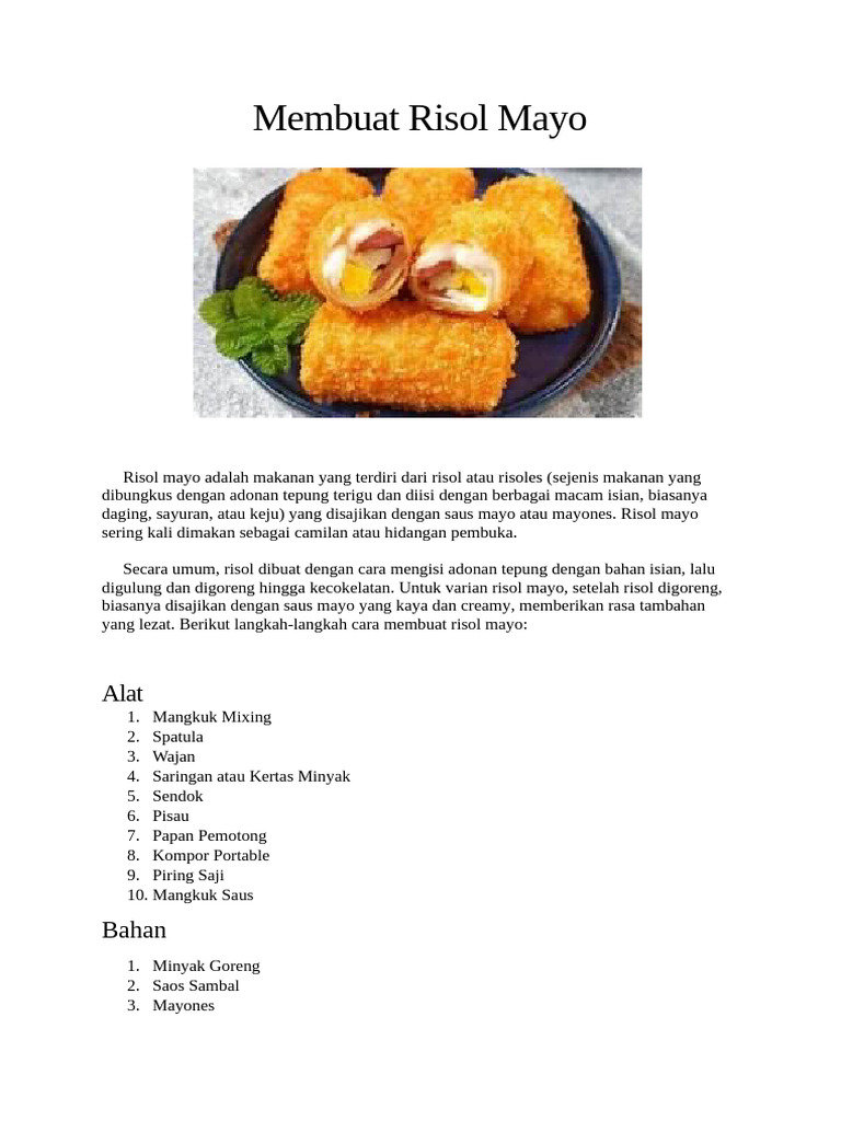 Membuat Risol Mayo | PDF | Memasak, Makanan, & Anggur | Gaya Hidup
