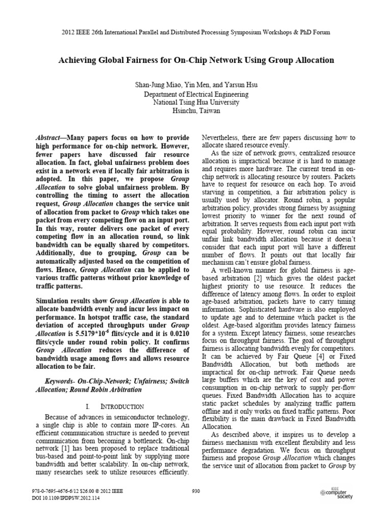 Achieving Global Fairness For On-Chip Network Using Group Allocation | PDF | Computer Network ...