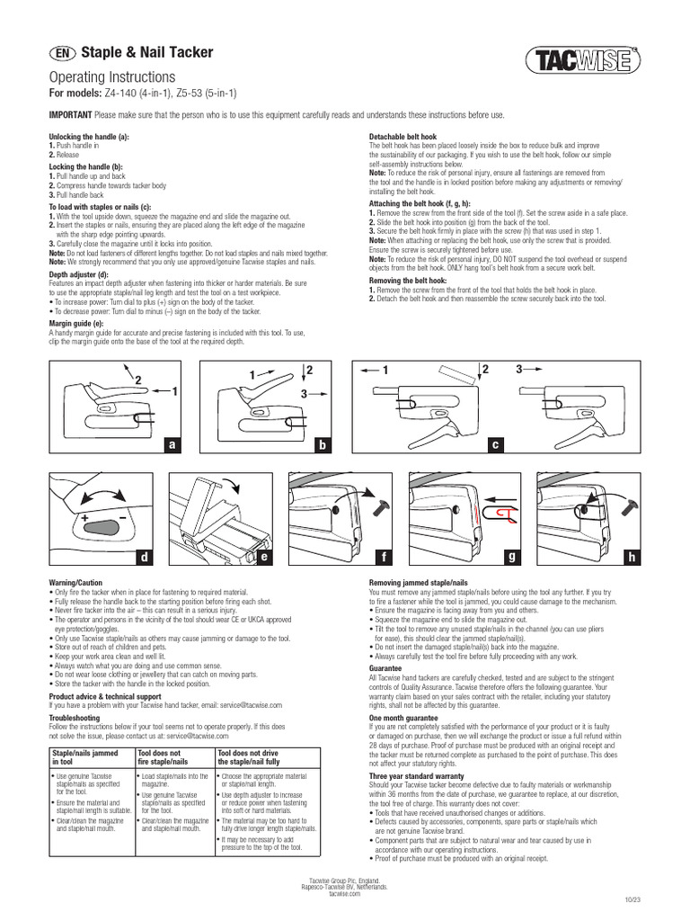 Tacwise Tacker Operating Instructions | PDF | Screw