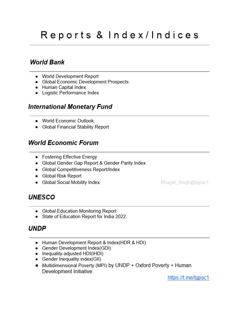 Reports&Index/Indices: World Bank | PDF | World Economic Forum ...