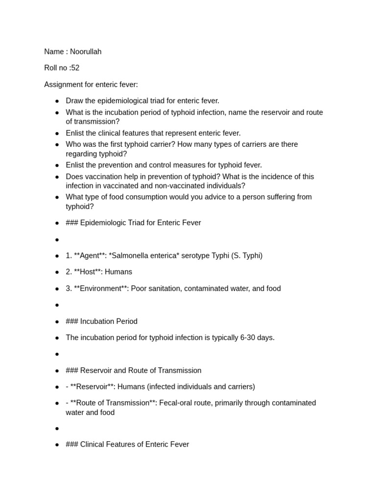 Assignment For Enteric Fever | PDF | Medicine | Causes Of Death