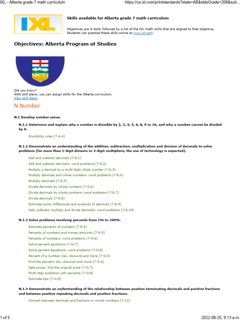 1 Alberta Grade 7 Math Curriculum | PDF | Equations | Cartesian ...