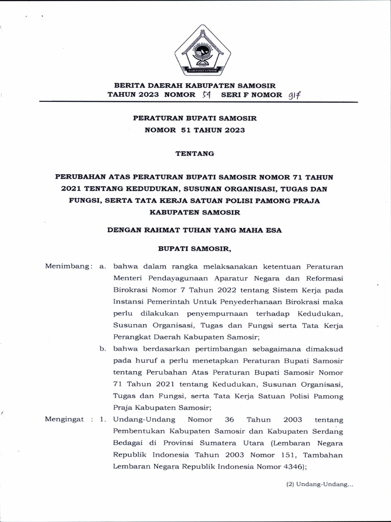 Perbup Nomor 51 Tahun 2023 | PDF