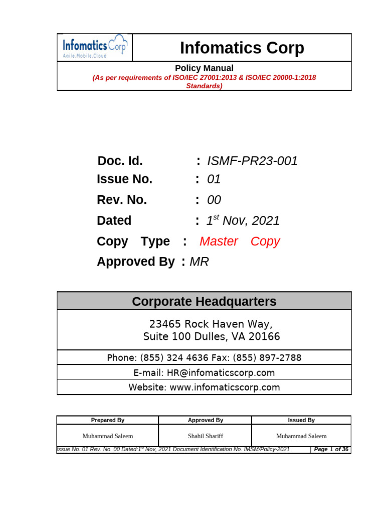 Infomatics Information Security Policy Manual - Docx 2 | PDF ...